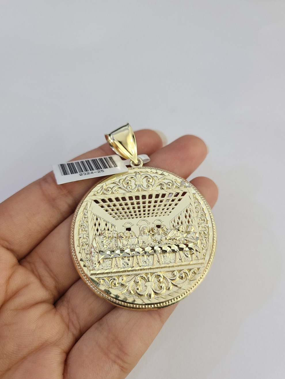10k Last Supper Charm Pendant REAL 10Kt Religious Medallion Yellow Gol ...