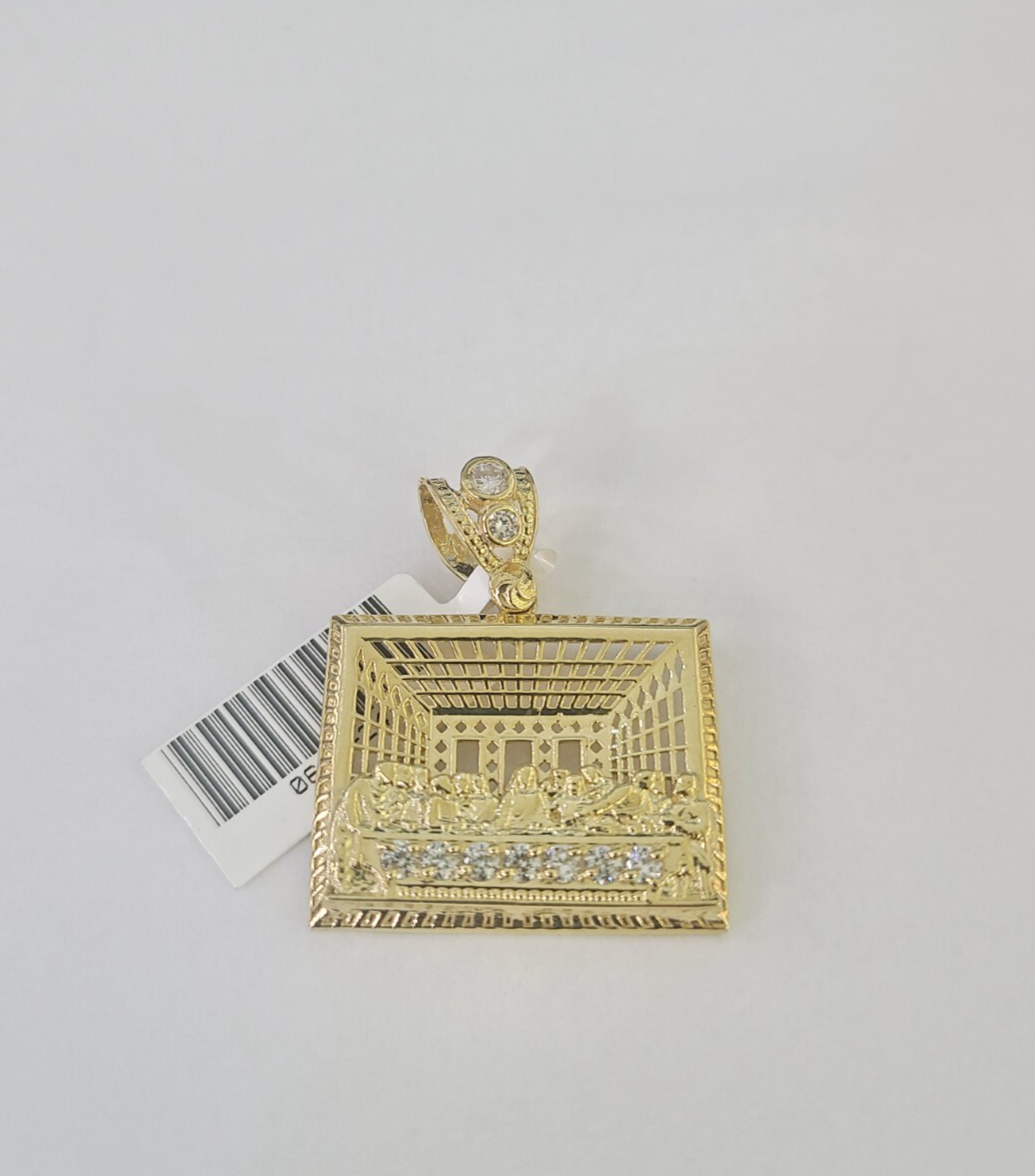 10k Last Supper Charm Pendant REAL 10Kt Religious Medallion Yellow Gol ...
