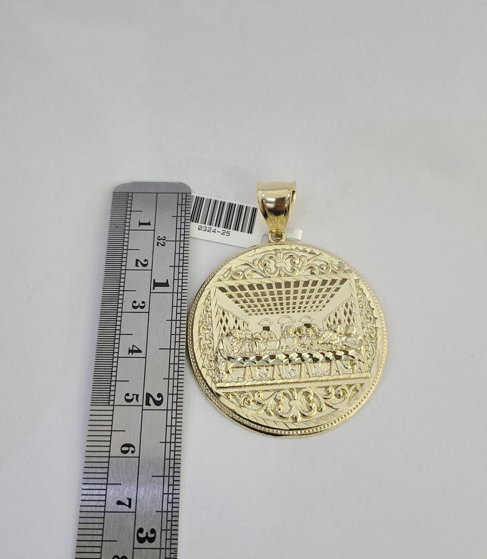 10k Last Supper Charm Pendant REAL 10Kt Religious Medallion Yellow Gol ...